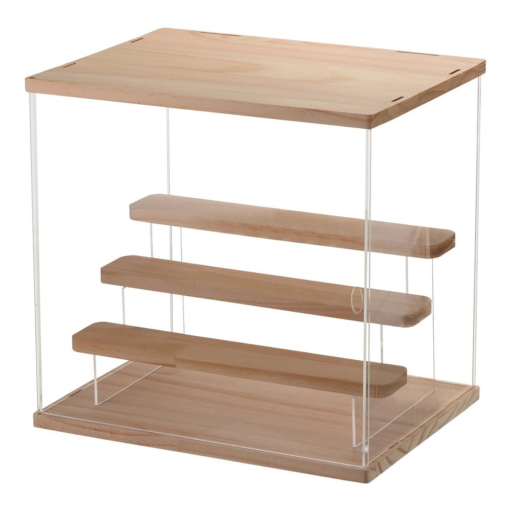 4 Tier Acrylic Display Case Stand Dustproof Showcase Display Box, Wood