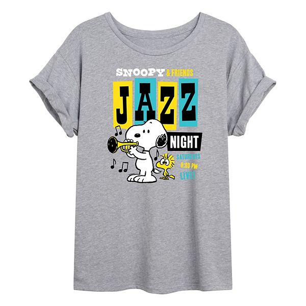 Juniors' Peanuts Snoopy & Friends Jazz Night Oversized Tee