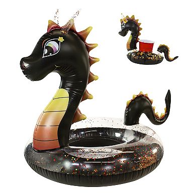 Inflatable Black Dragon Pool Tube With Mini Dragon Drink Float PoolCandy