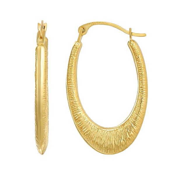 Forever 14K 14k Gold Textured Oval Hoop Earrings