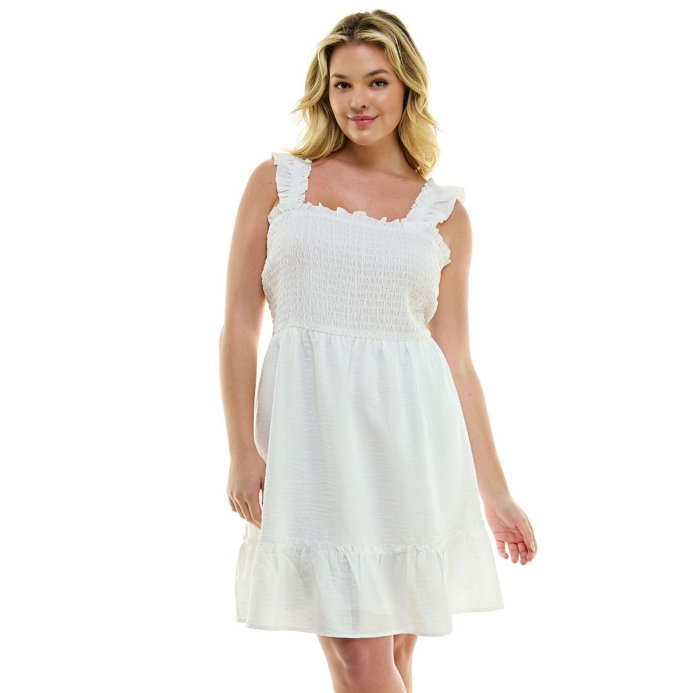 Juniors' Plus Size Lily Rose Ruffle Tiered Sleeveless Squareneck ...