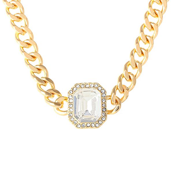 Gold Tone Glass Pendant Necklace