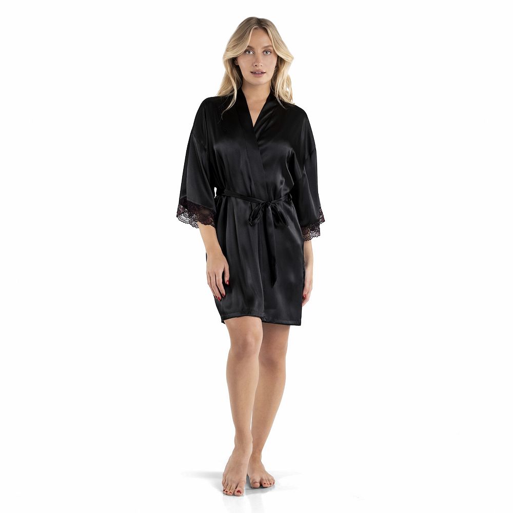 Women's Lilac+London Satin Robe with Lace