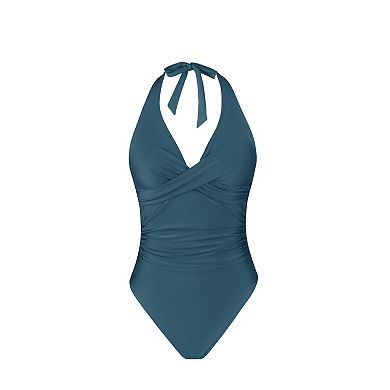 Women's Cupshe Ruched Twist-Front Halter One-Piece Swimsuit