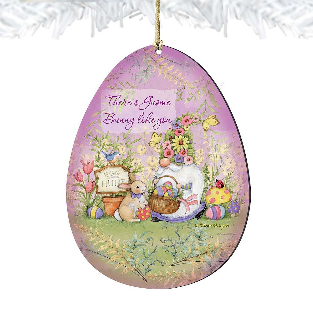 Set of 2 - Bunny Garden Gnome Egg Wooden Holiday Ornaments by Susan ...