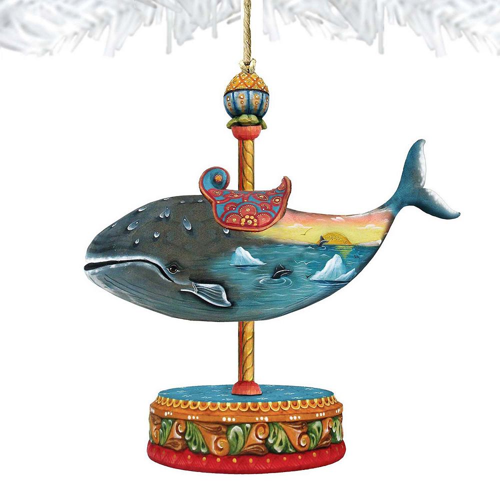 Set of 2 - Carousel Whale Christmas Wooden Christmas Ornaments by G ...