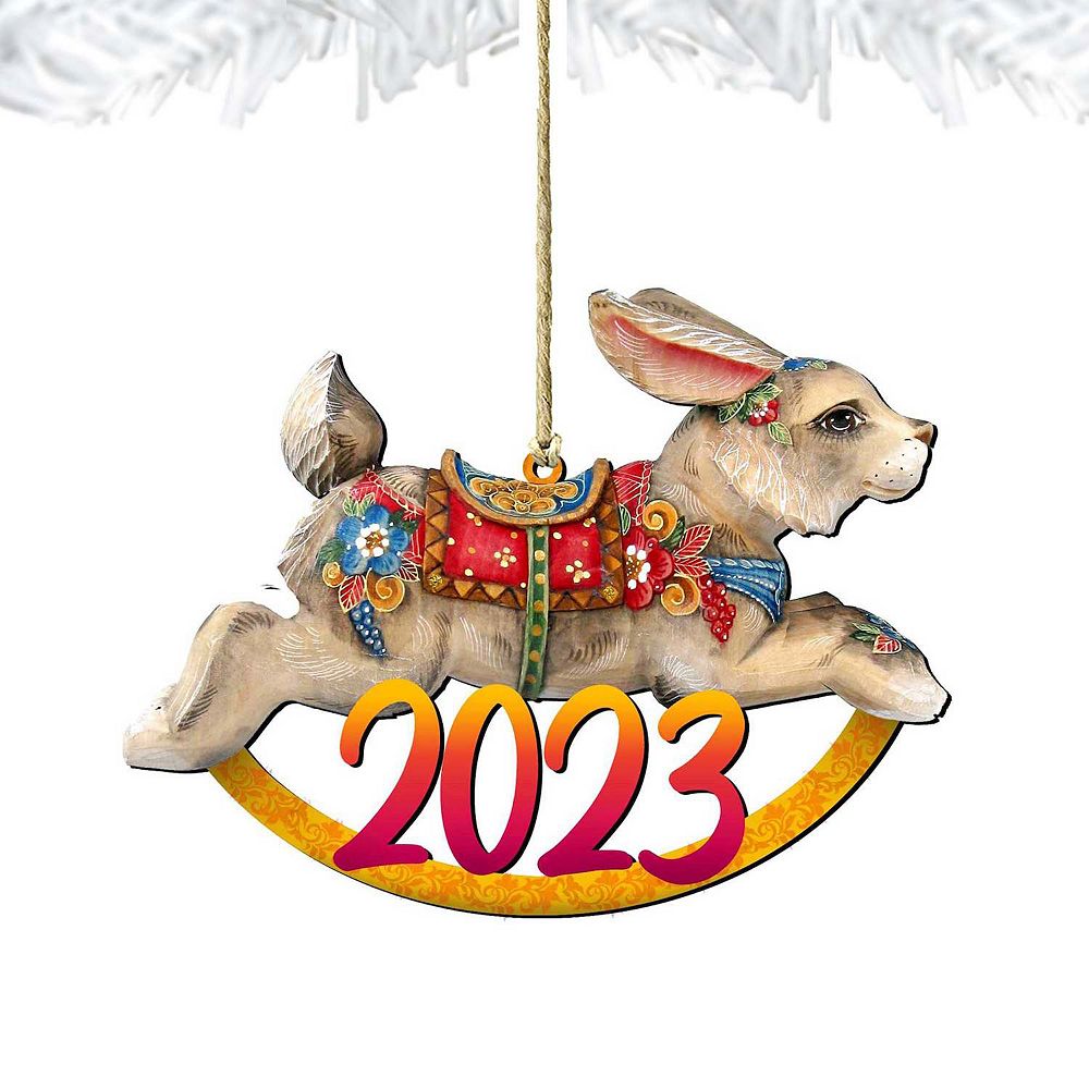 Set of 2 - Rocking Bunny Dated Wooden Christmas Ornaments by G ...