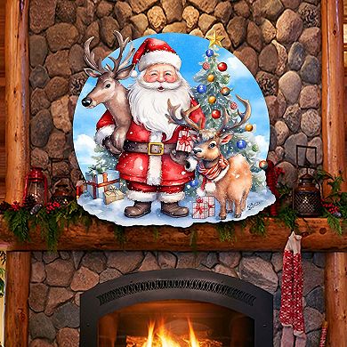 Santa with Reindeers 24-Inch Handcrafted Wooden Door Decor by G ...
