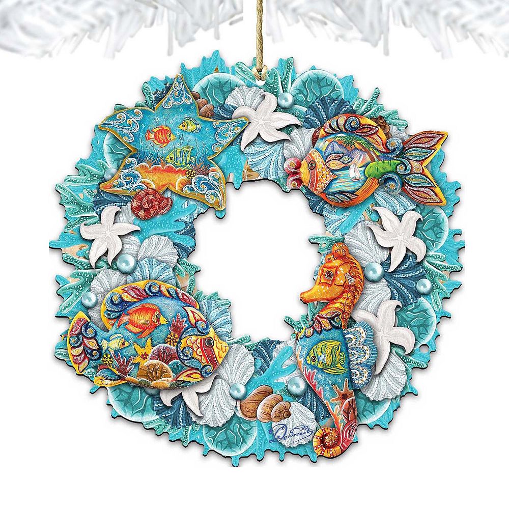 Set of 2 - Sea Creatures Wreath Wooden Holiday Ornaments by G. DeBrekht ...