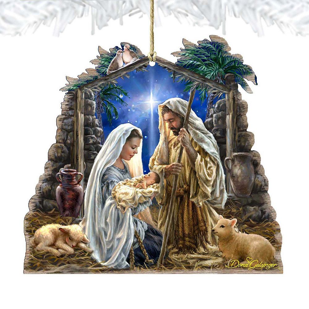 Set of 2 - Glory to God Wooden Holiday Ornaments by Gelsinger - Nativity Holiday Decor