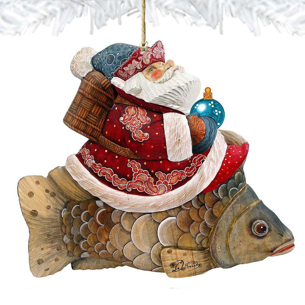Set of 2 - Goldfish Santa Wooden Christmas Ornaments by G. DeBrekht ...