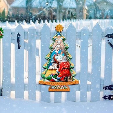 Set of 2 - Adoration Nativity Tree Wooden Holiday Ornaments by G ...