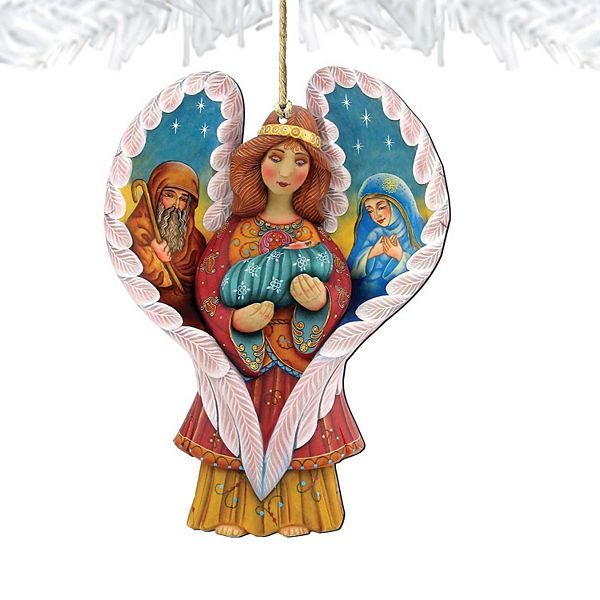 Set of 2 - Holy Family Angel Wooden Holiday Ornaments by G. DeBrekht ...