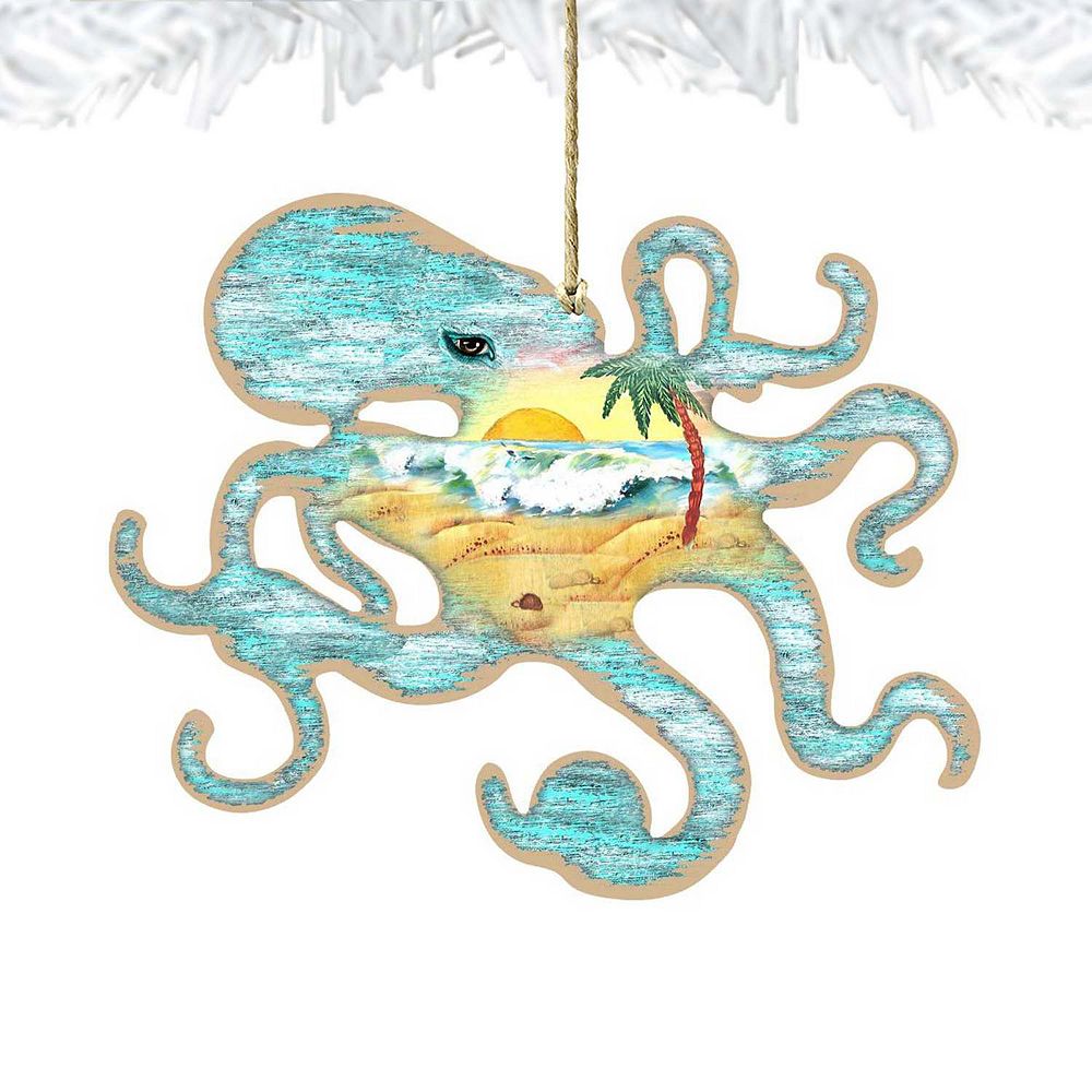 Set of 2 - Octopus Wooden Holiday Ornaments by G. DeBrekht - Coastal ...