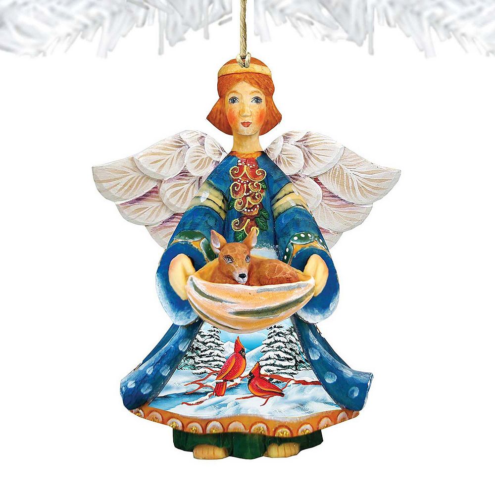 Set of 2 - Cardinal Deer Angel Wooden Holiday Ornaments by G. DeBrekht ...