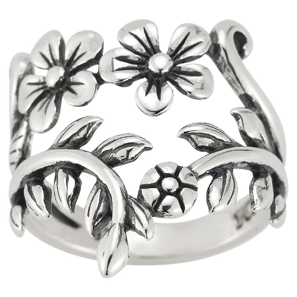 Sunkissed Sterling Sterling Silver Oxidized Open Flower Ring