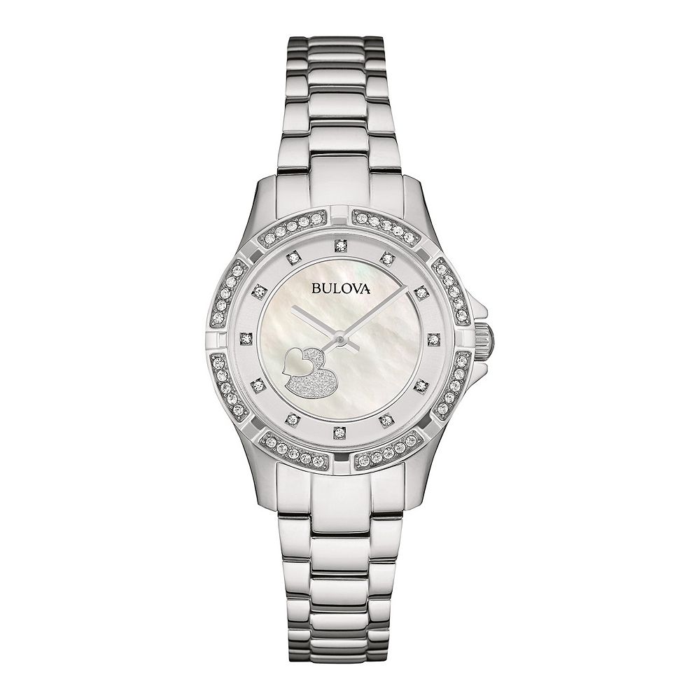 Bulova Women's Classic Stainless Crystal Accent Heart Dial Bracelet ...