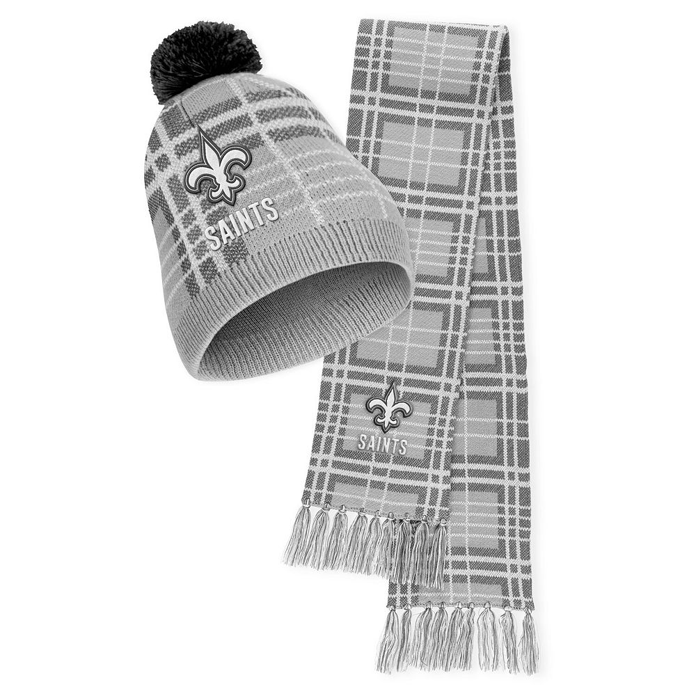 Women's WEAR by Erin Andrews New Orleans Saints Plaid Knit Hat with Pom ...