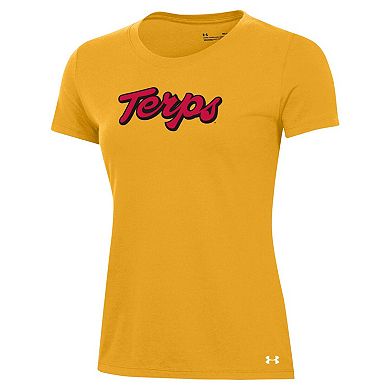 Women's Under Armour Gold Maryland Terrapins Script Gold Out T-Shirt