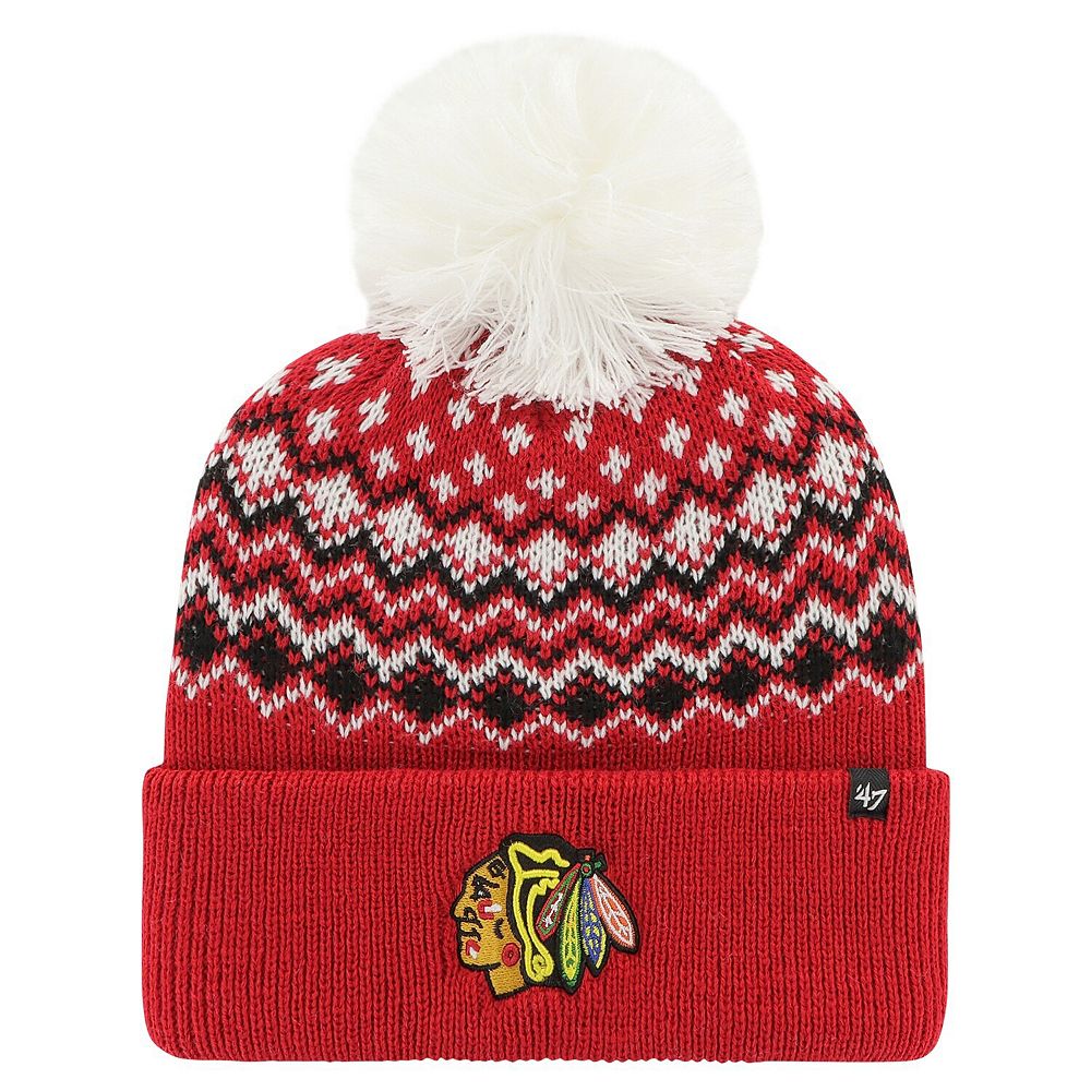 Women's '47 Red Chicago Blackhawks Elsa Cuffed Knit Hat with Pom