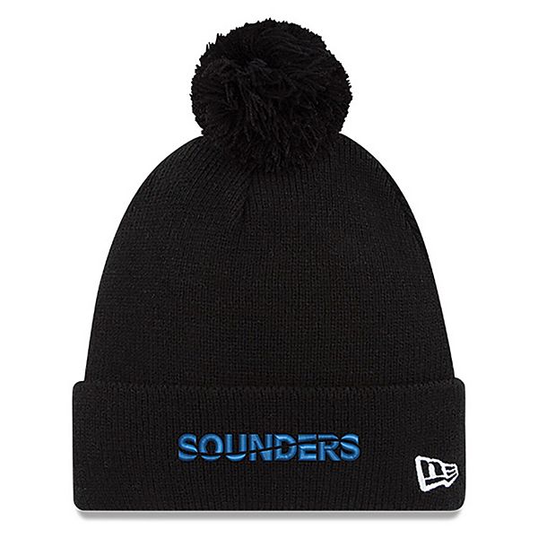 Men's New Era Black Seattle Sounders FC Wordmark Pom Cuffed Knit Hat