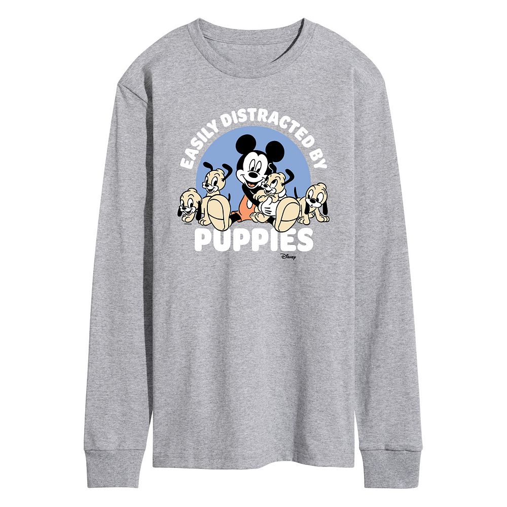 Disney's Mickey Mouse Men's Easily Distracted By Puppies Long Sleeve ...