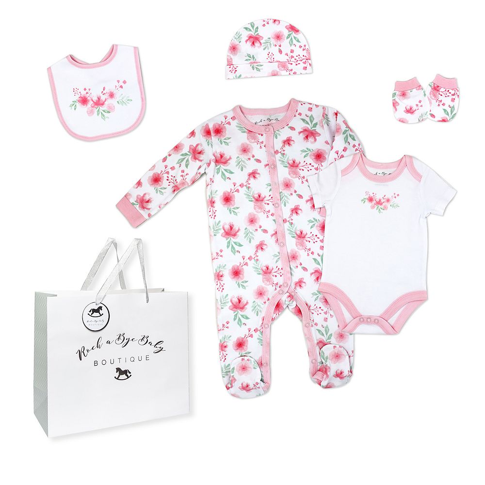 Baby Girls Soft Floral Layette, 5 Piece Set