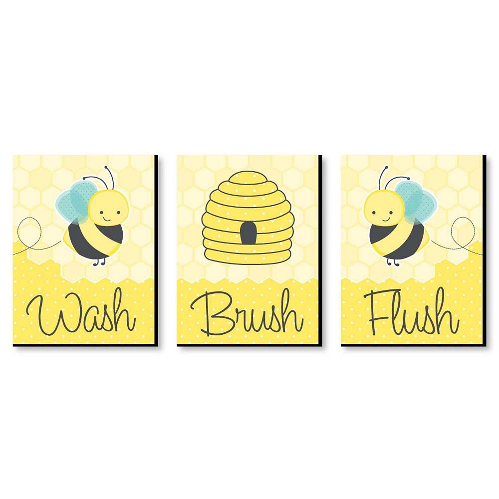 Big Dot of Happiness Honey Bee - Kids Bathroom Rules Wall Art - 7.5 x ...