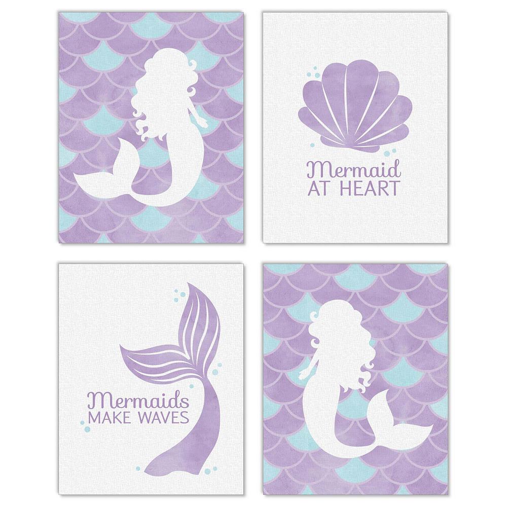 Big Dot of Happiness Let's Be Mermaids - Unframed Purple & Teal Mermaid ...