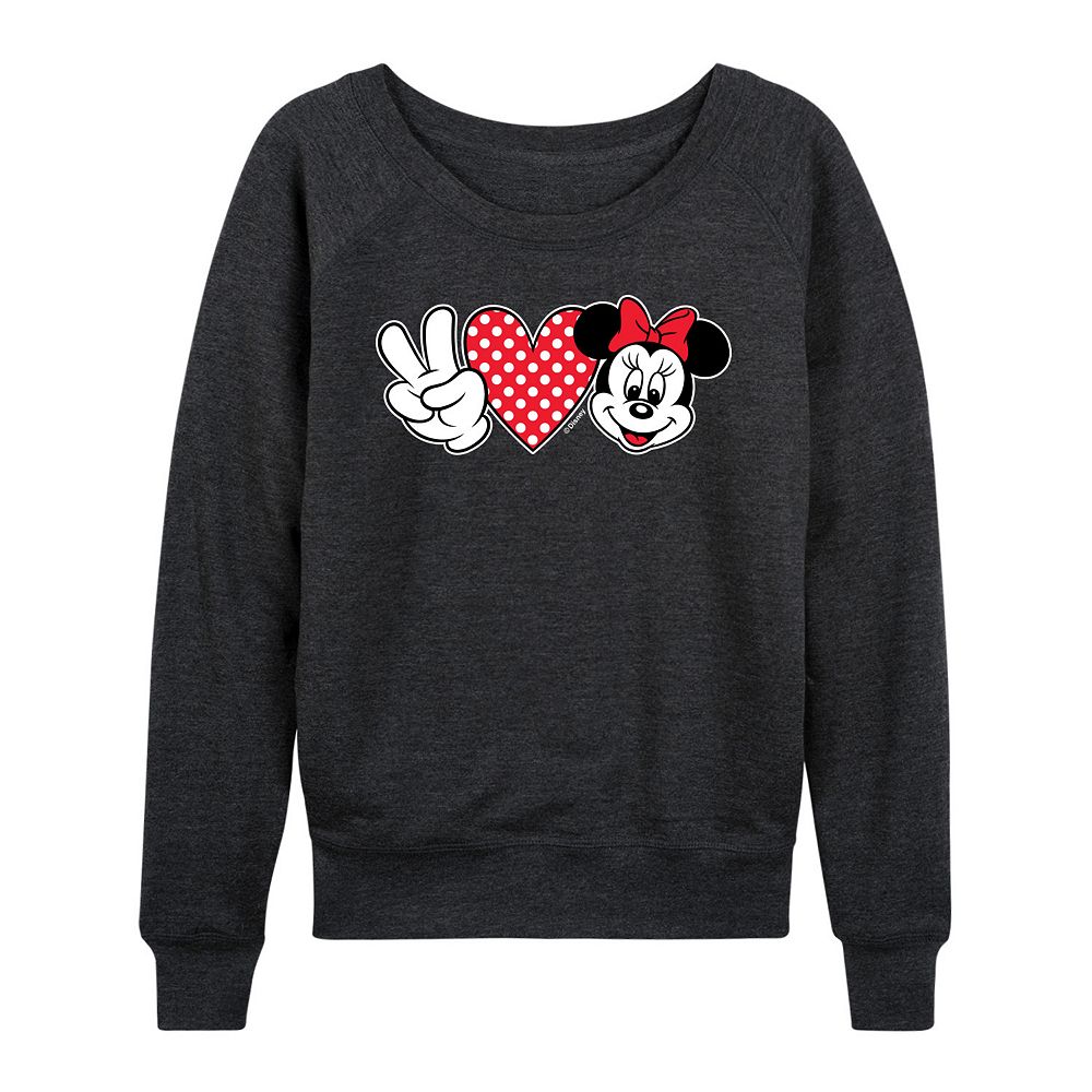 Disney's Minnie Mouse Women's Peace Love French Terry Long Sleeve Tee