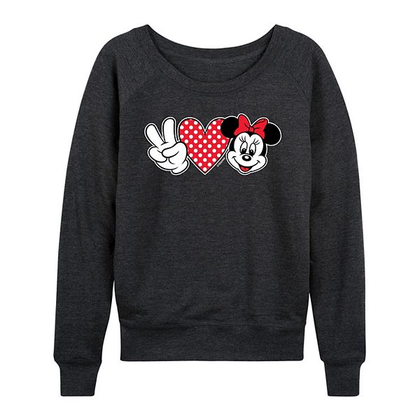 Disney's Minnie Mouse Women's Peace Love French Terry Long Sleeve Tee