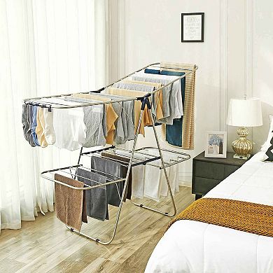 2-level Clothes Drying Rack, Stainless Steel Laundry Rack with Height ...