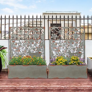 Set of 2 Decorative Raised Garden Bed with Trellises-Rust