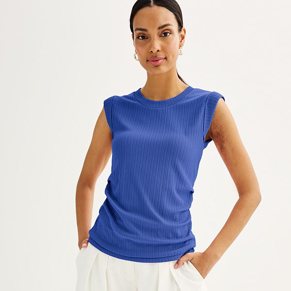 Women's Nine West Short Cap Sleeve Ribbed Crewneck Top