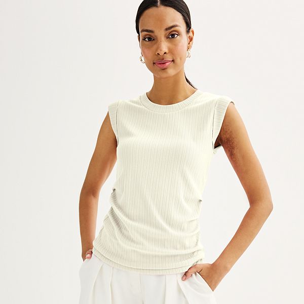 Women's Nine West Short Cap Sleeve Ribbed Crewneck Top