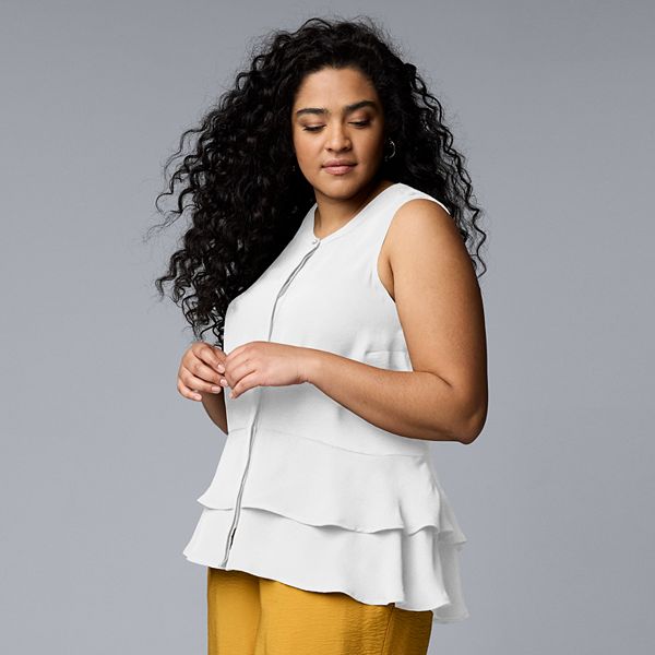 Plus Size Simply Vera Vera Wang Sleeveless Flounce Shirt