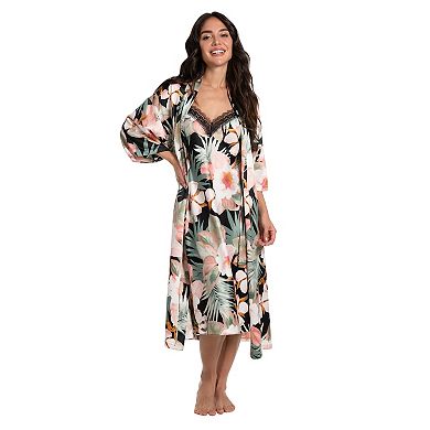 Women's Lilac+London Tropical Floral Print Midi Kimono Wrapper Robe