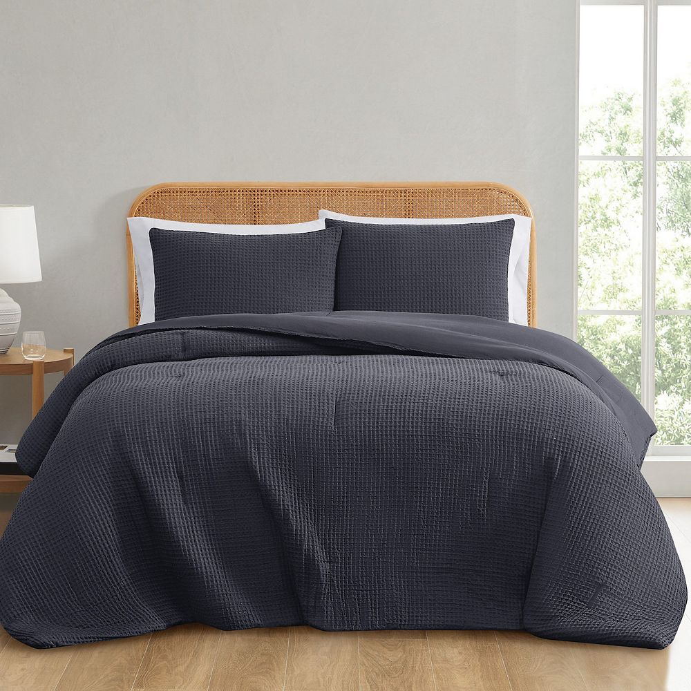Truly Soft Textured Waffle Knit Comforter Set