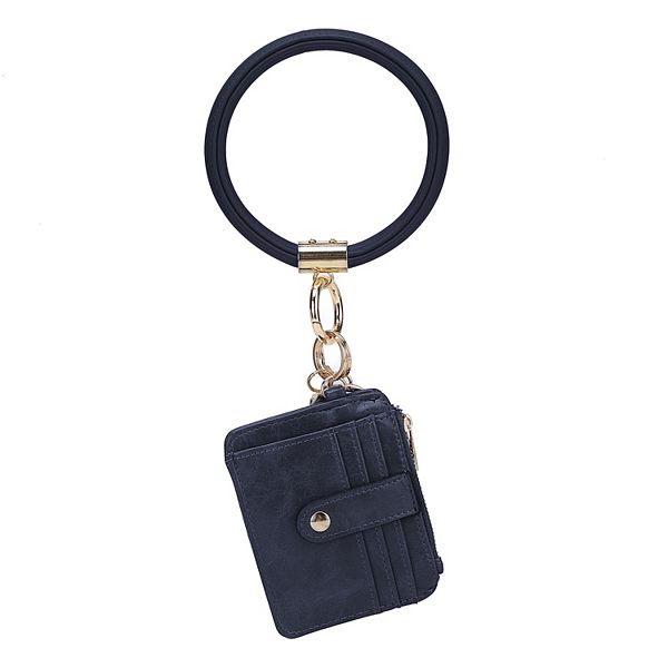 MKF Collection Jordyn Vegan Leather Bracelet Keychain with A Credit Card Holder by Mia K Charcoal