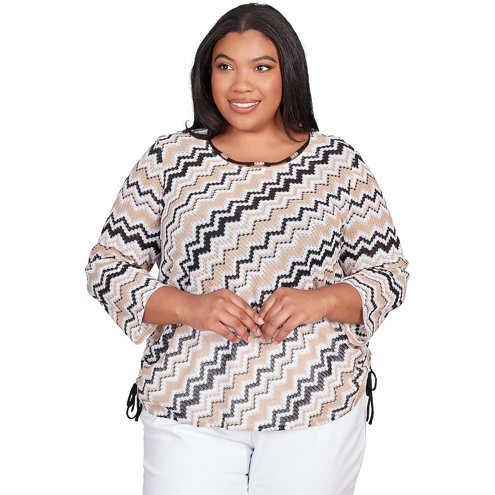 Plus Size Alfred Dunner Shimmering Chevron 3/4 Sleeve Top