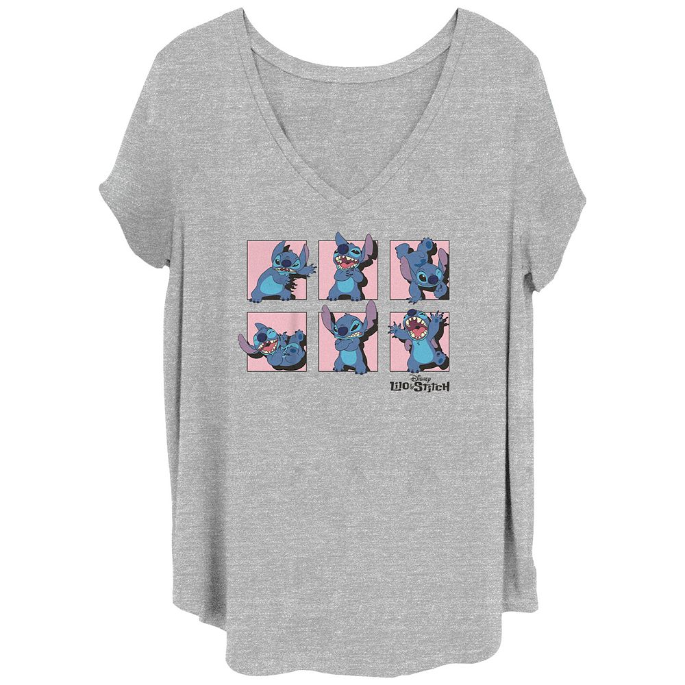 Disney's Lilo & Stitch Juniors' Plus Size Wacky Poses Stitch V-Neck Tee