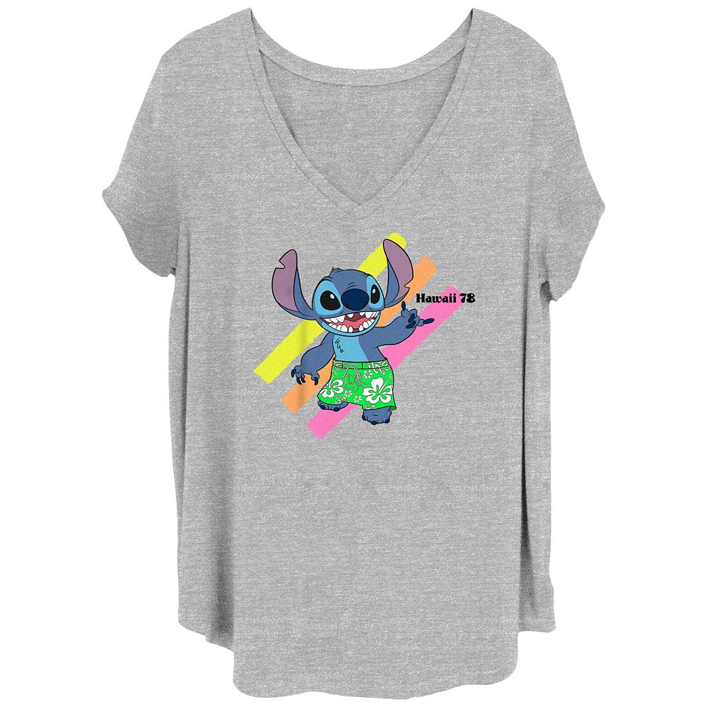 Disney's Lilo & Stitch Juniors' Plus Size Shaka Wave Stitch V-Neck Tee