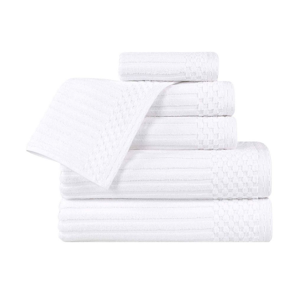 SUPERIOR 6 pc Soho Cotton Absorbent Checkered Border Towel Set