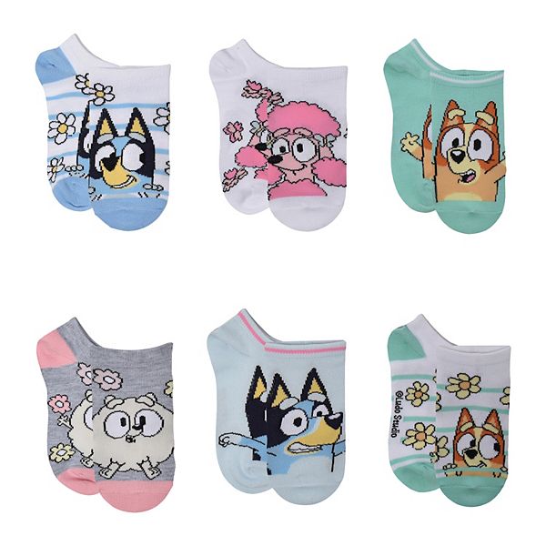 Girls' 6-Pack Bluey No-Show Socks