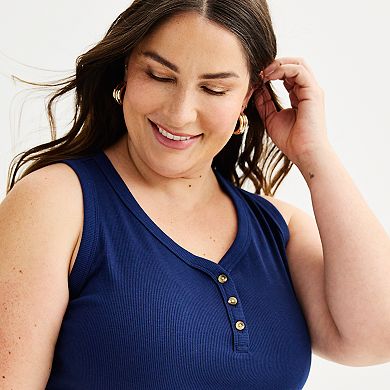 Plus Size Sonoma Goods For Life® Ribbed Slim Fit Henley V-Neck Tank Top
