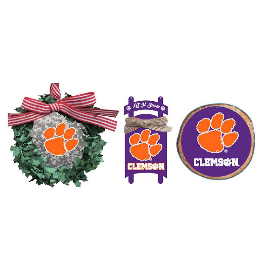 The Memory Company Clemson Tigers Three-Pack Wreath, Sled & Circle ...