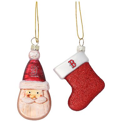 Boston Red Sox Two-Pack Santa & Stocking Blown Glass Ornament Set