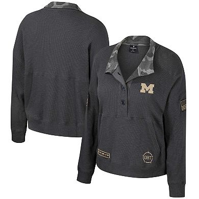 Women's Colosseum Heather Charcoal Michigan Wolverines OHT Military Appreciation Payback Henley ...