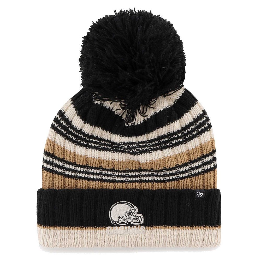 Women's '47 Natural Cleveland Browns Barista Cuffed Knit Hat with Pom