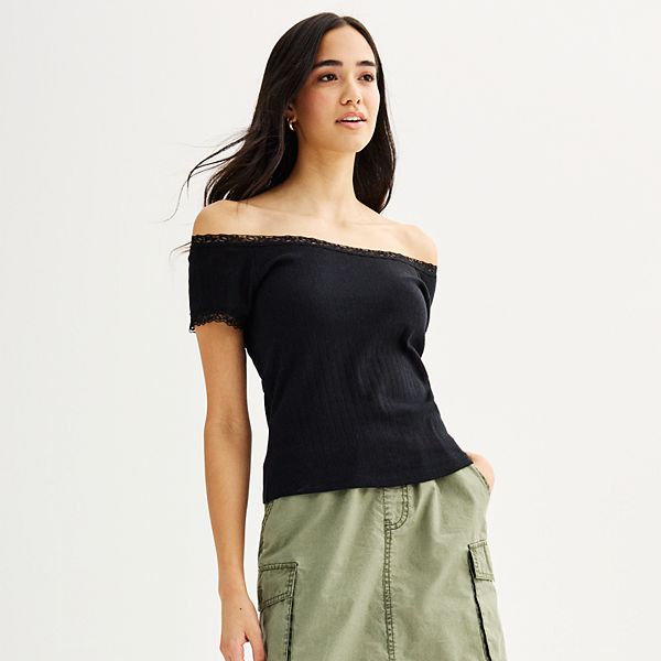 Juniors' Pink Republic Wide Neck Raglan Top